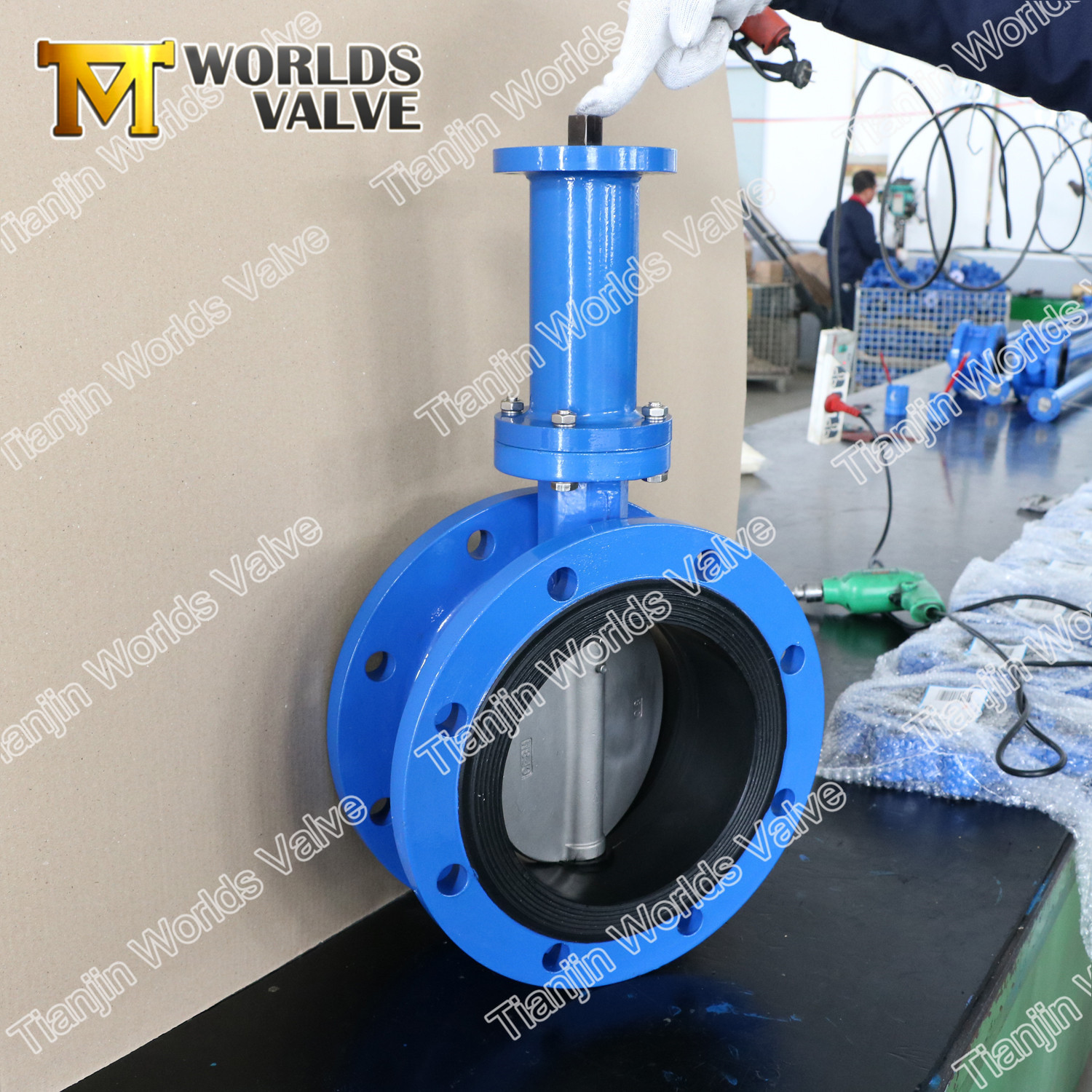 Extension long stem Double Flange Butterfly Valve with Gear Operator ...