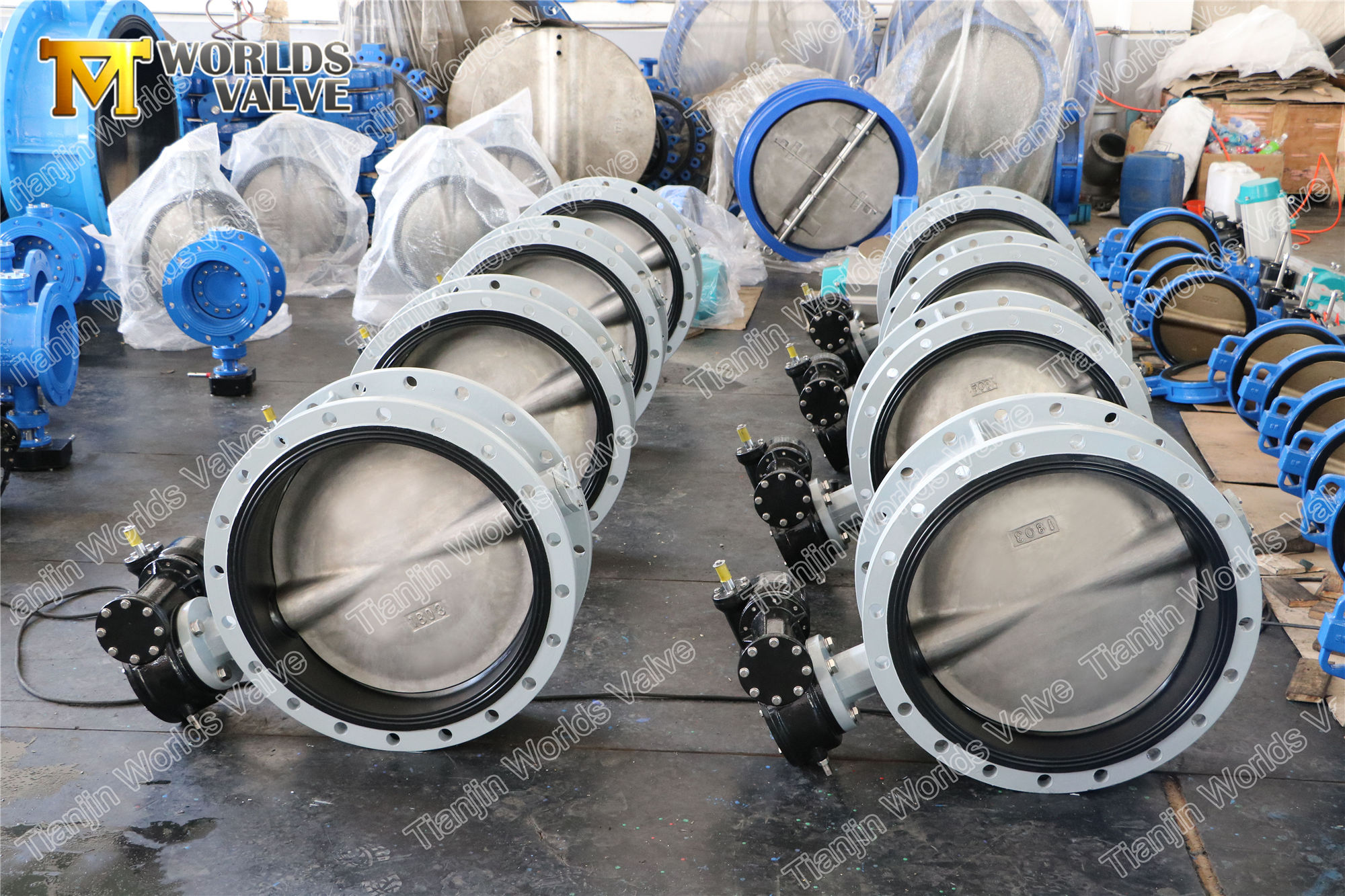 Gearbox Centerline Concentric type Double Flange Butterfly Valves Vulcanized EPDM FKM NBR Rubber ...